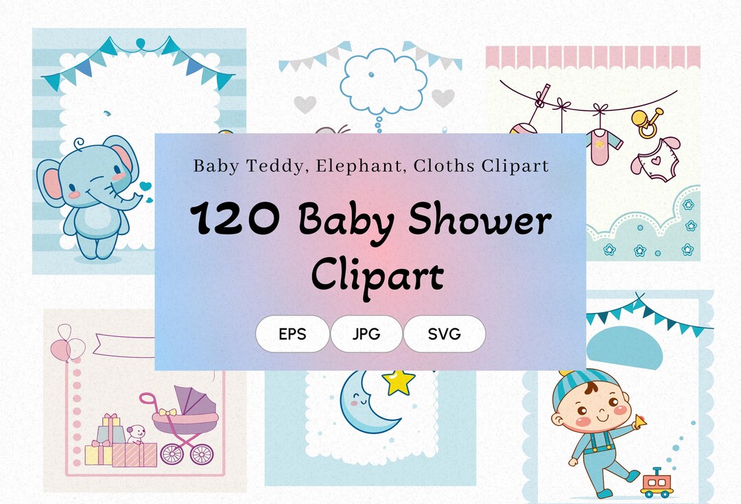 Baby Shower Clipart Bundle: Pink, Blue, Neutral Art (120 SVG, JPG, EPS ...