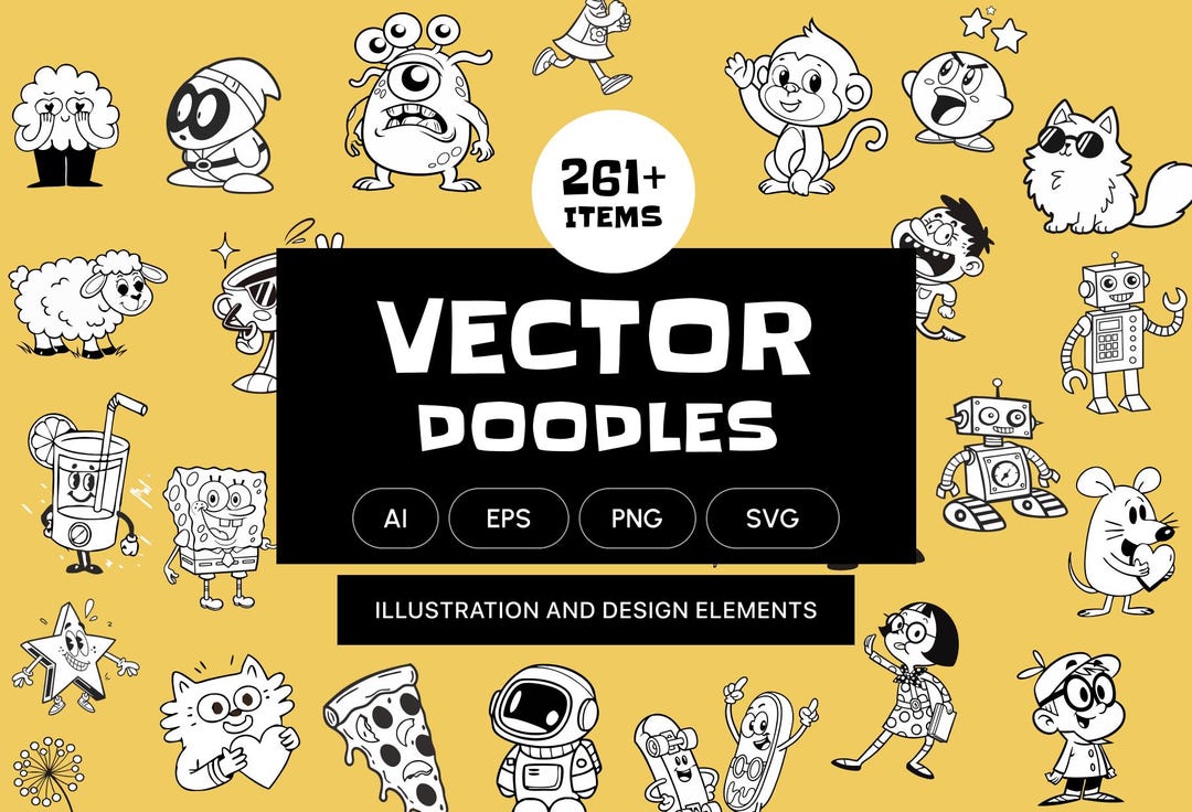 Fun Doodles SVG & PNG Bundle | Squiggly Line Drawings | Doodle Vectors ...