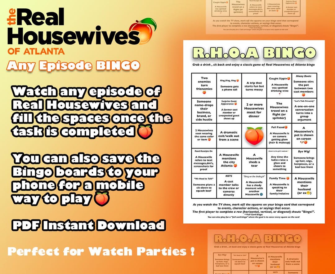 Real Housewives of Atlanta Bingo Game| Printable RHOA Watch Party Game ...