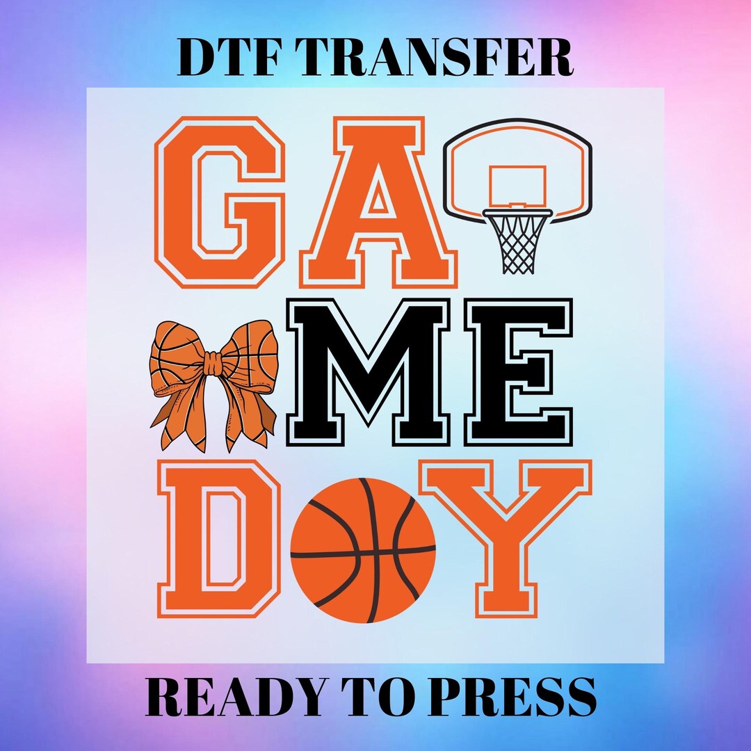 Game Day Letter Block DTF Transfer | Basketball Icons and Bow Print ...