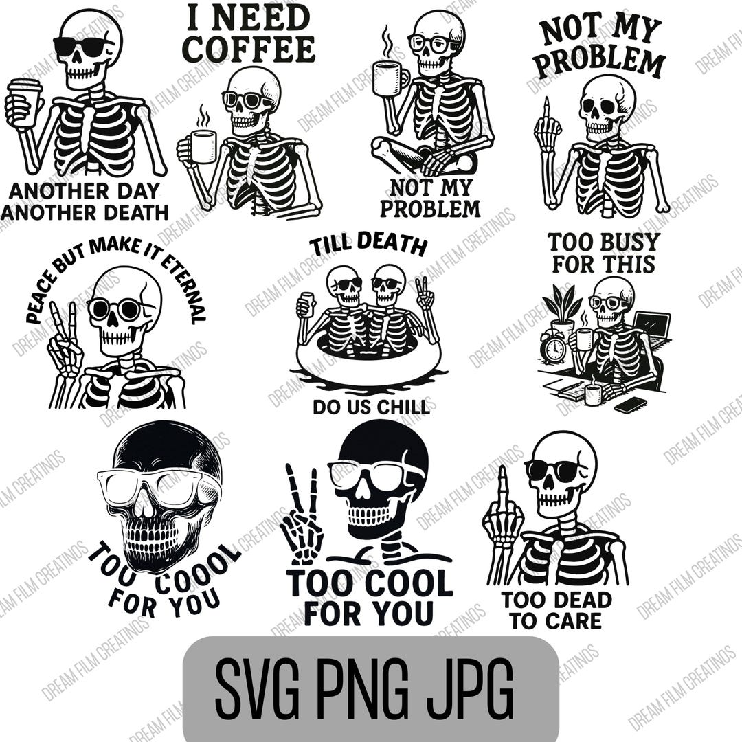 10 Snarky Skull Skeleton Designs Bundle Png Svg Jpg – Funny Goth Skull ...