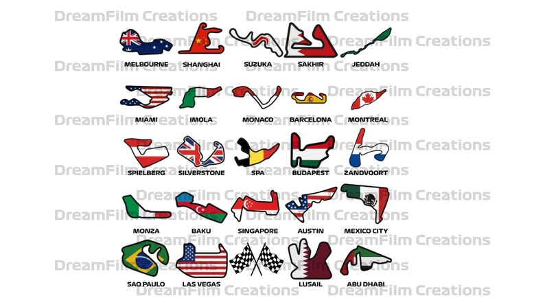 F1 2025 24 Race Circuit Lane Flag Map Bundle – 300 DPI PNG SVG Jpg ...
