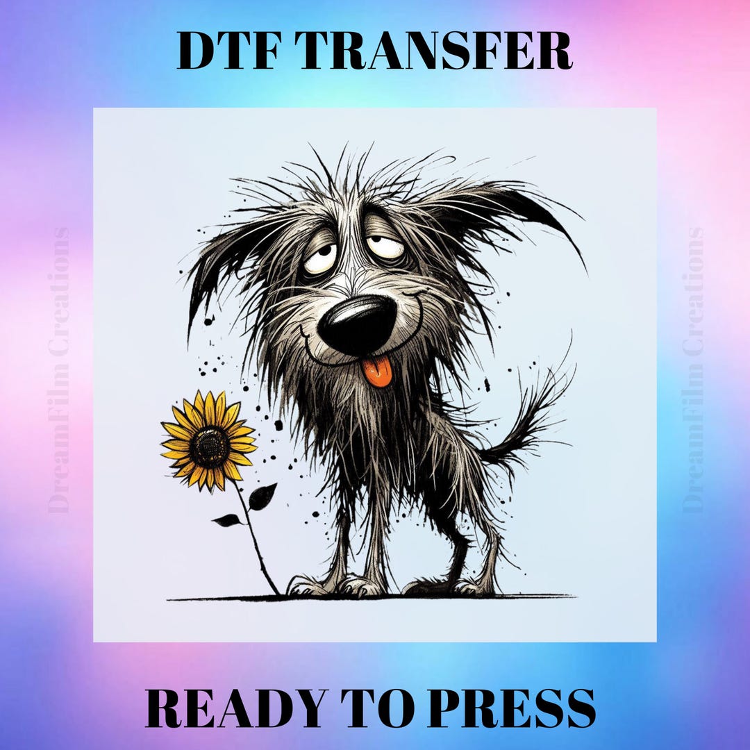Funny Scruffy Dog Monster Animal With Flower DTF Transfer – Quirky ...