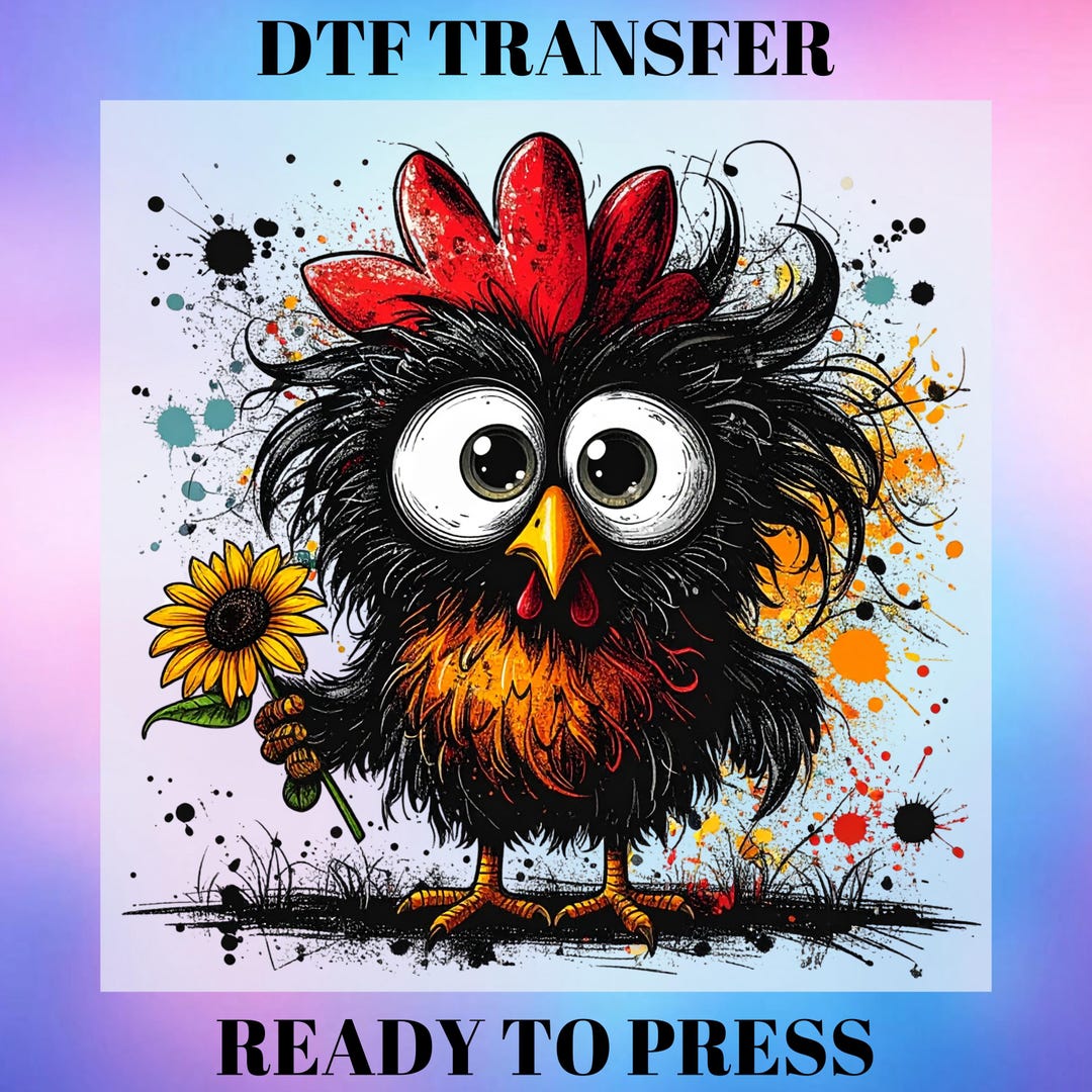 Funny Sarcastic Shocking Chicken Animal With Flower DTF Transfer ...