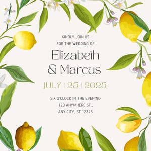 Lemon Wedding Invitation Template – Editable Boho Mediterranean Floral ...