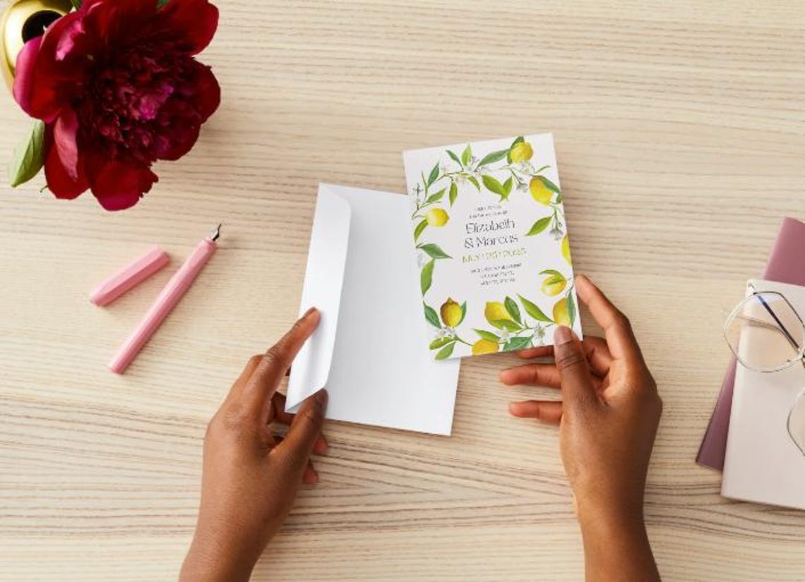 Lemon Wedding Invitation Template – Editable Boho Mediterranean Floral ...