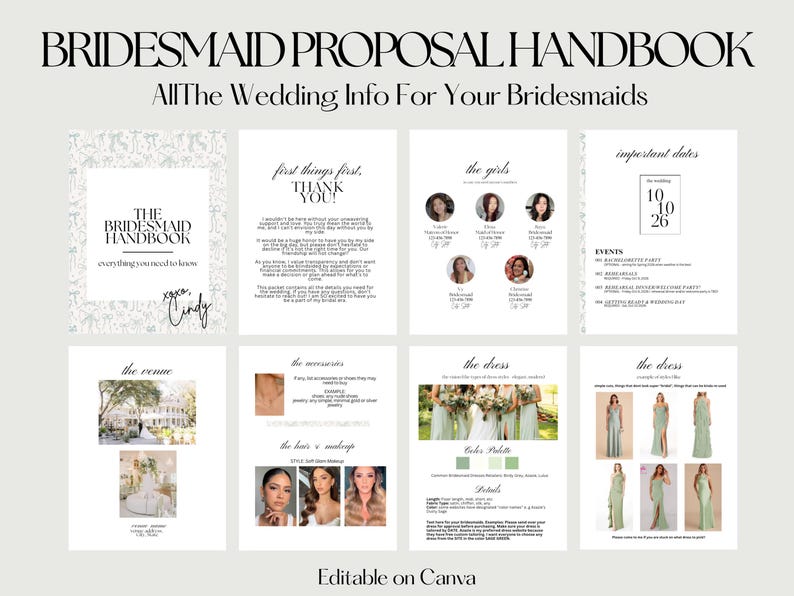 Bridesmaid Handbook Template | Editable Canva Template Wedding ...