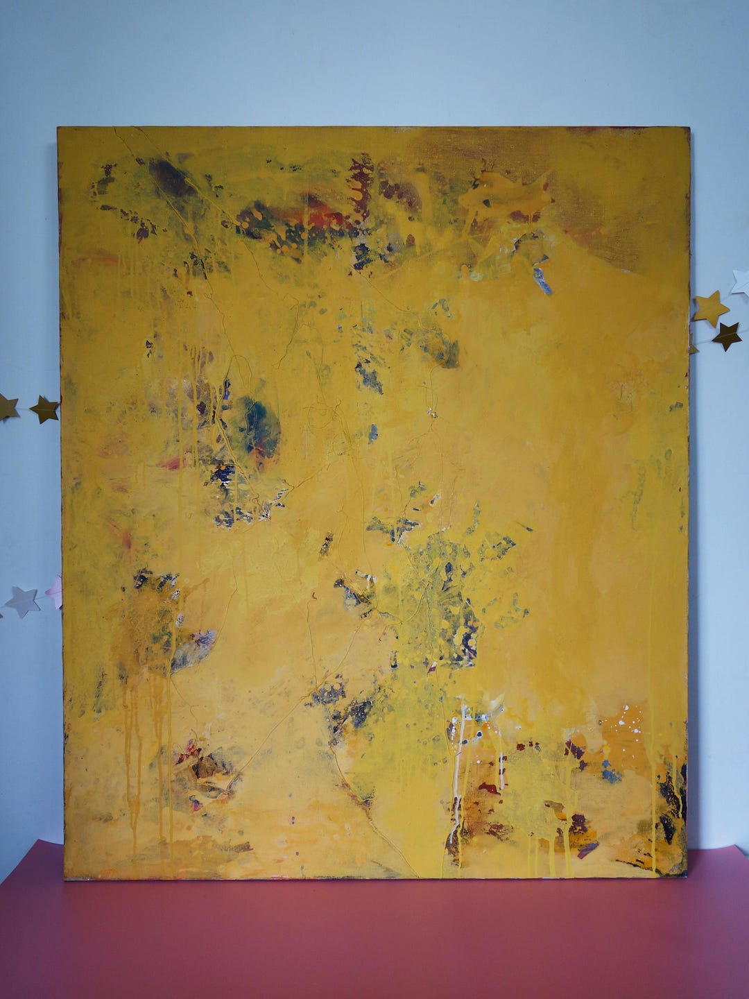 Unique Yellow Abstract Acrylic Painting on Canvas, Original Art Work ...