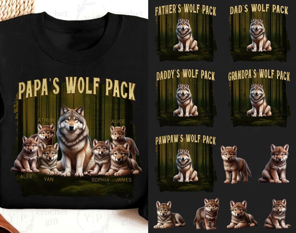 Personalized Dad's Wolf Pack Png Bundle, Wolf Dad Bonded Like A Wolf ...