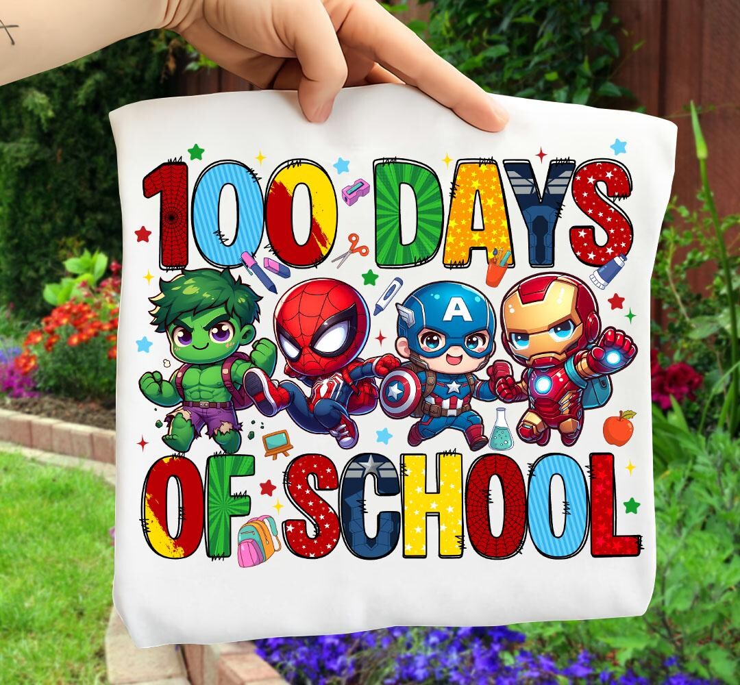Superhero 100 Days of School Png, Cartoon School Png, 100 Days Bruh Png ...