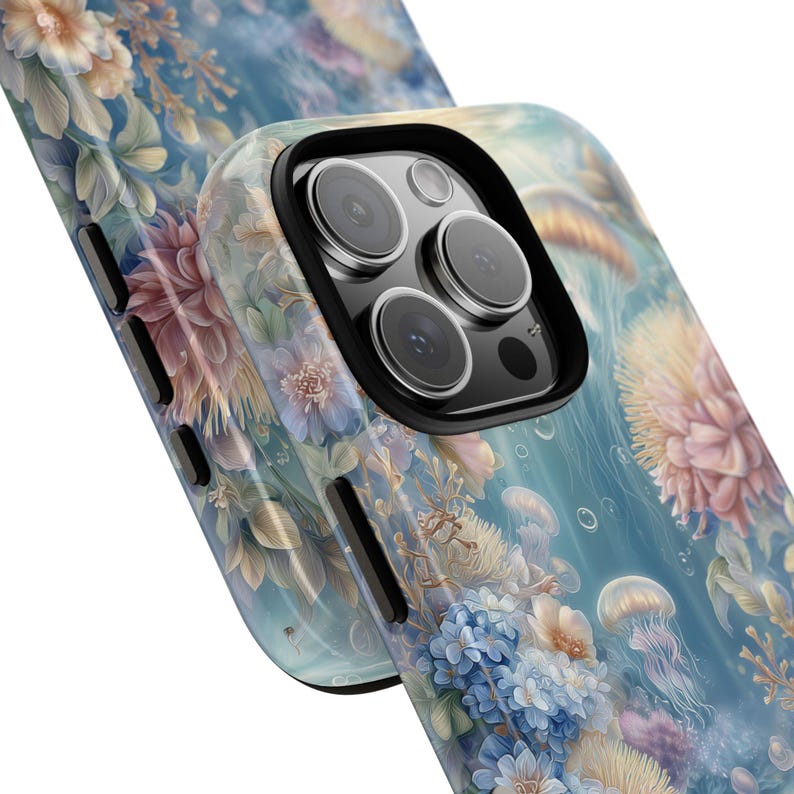 Underwater Pastel Floral Ocean Scene Turquoise Jellyfish Phone Case ...