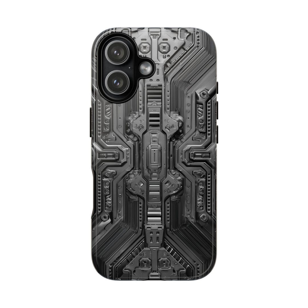 Futuristic Tech Circuit Phone Case in Metallic Graphite Texture | Tough ...