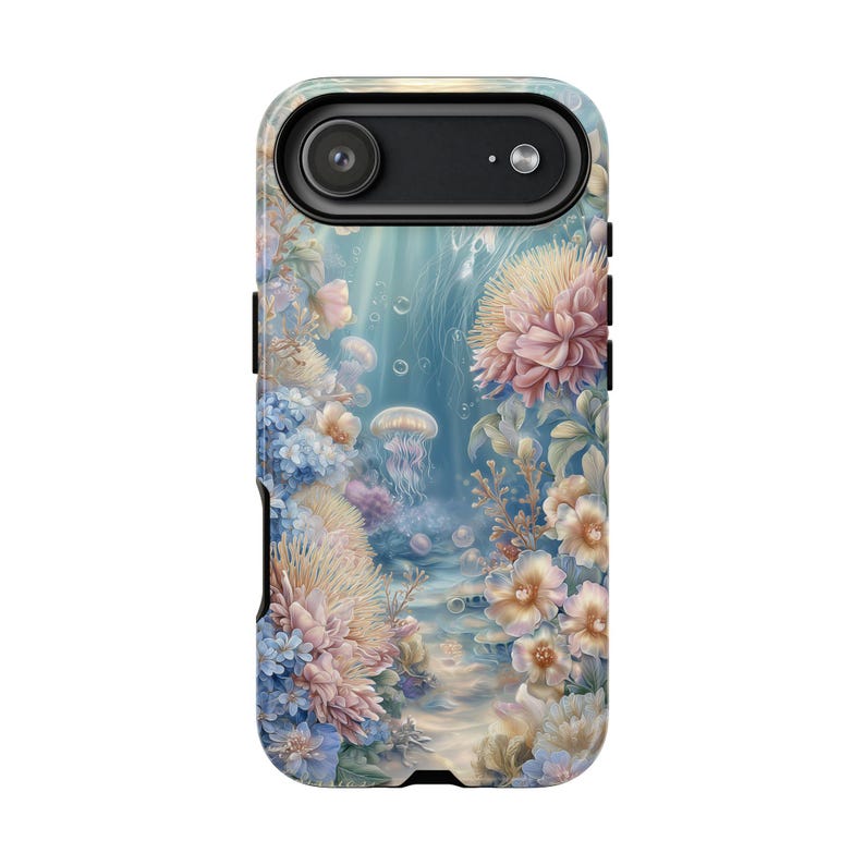 Underwater Pastel Floral Ocean Scene Turquoise Jellyfish Phone Case ...