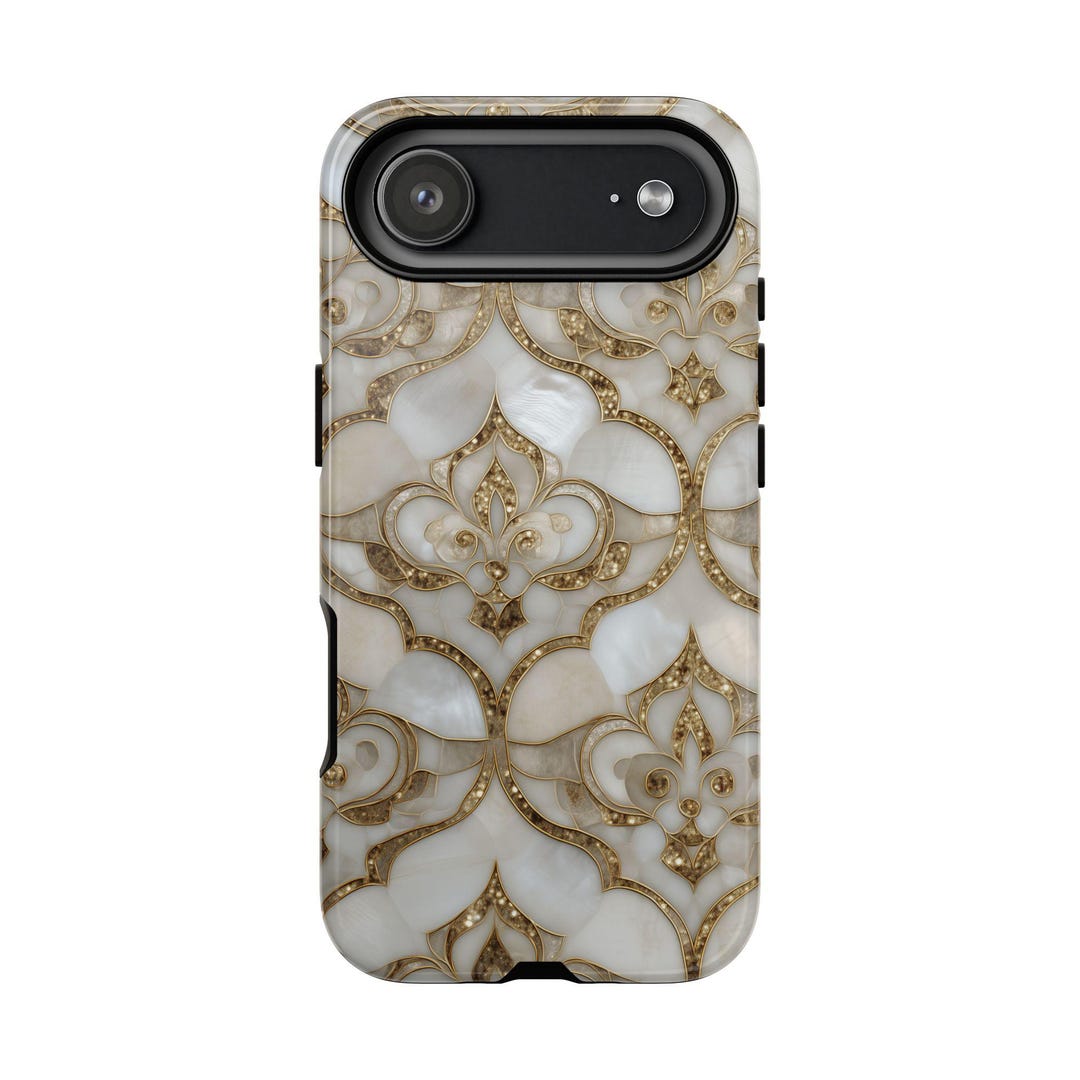 Elegant Gold Floral Mosaic Phone Case With Mother-of-pearl Tile Pattern ...