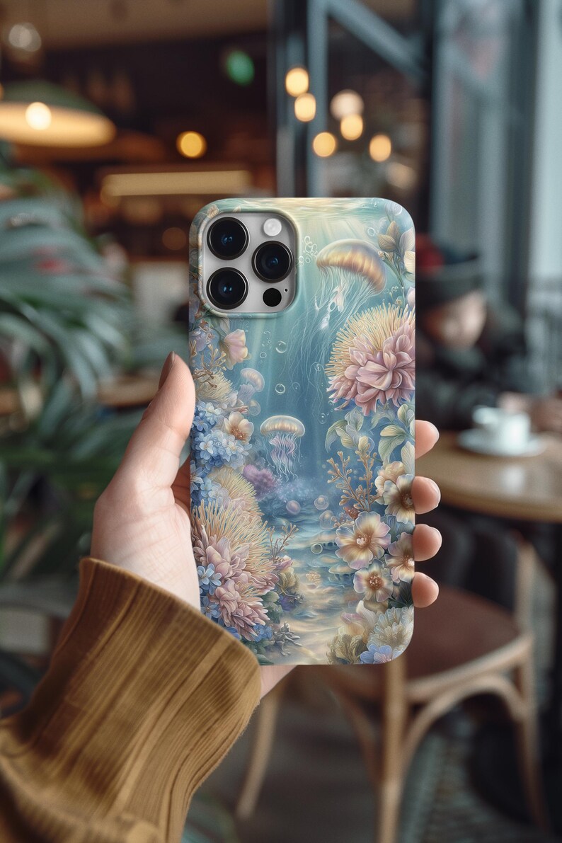 Underwater Pastel Floral Ocean Scene Turquoise Jellyfish Phone Case ...