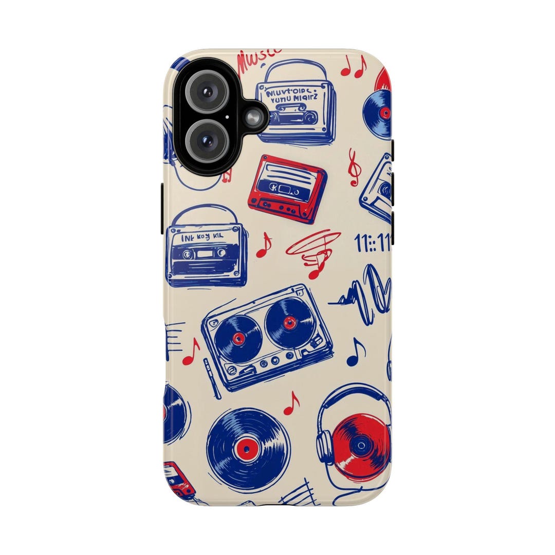 Retro Music Doodles Phone Case| Tough Phone Case| iPhone 16-8, Samsung ...