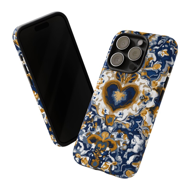 Blue Gold Sacred Heart Floral Pattern Phone Case | Tough Phone Case ...