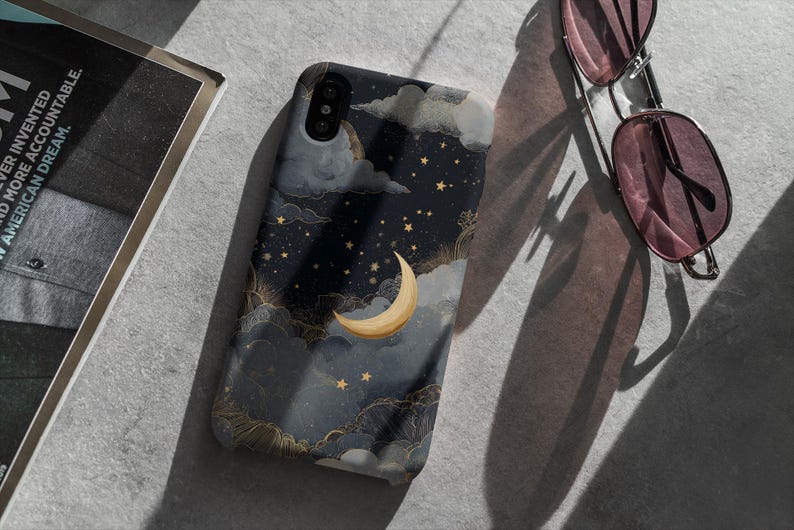 Crescent Moon & Starry Night Sky Illustration | Tough Phone Case ...