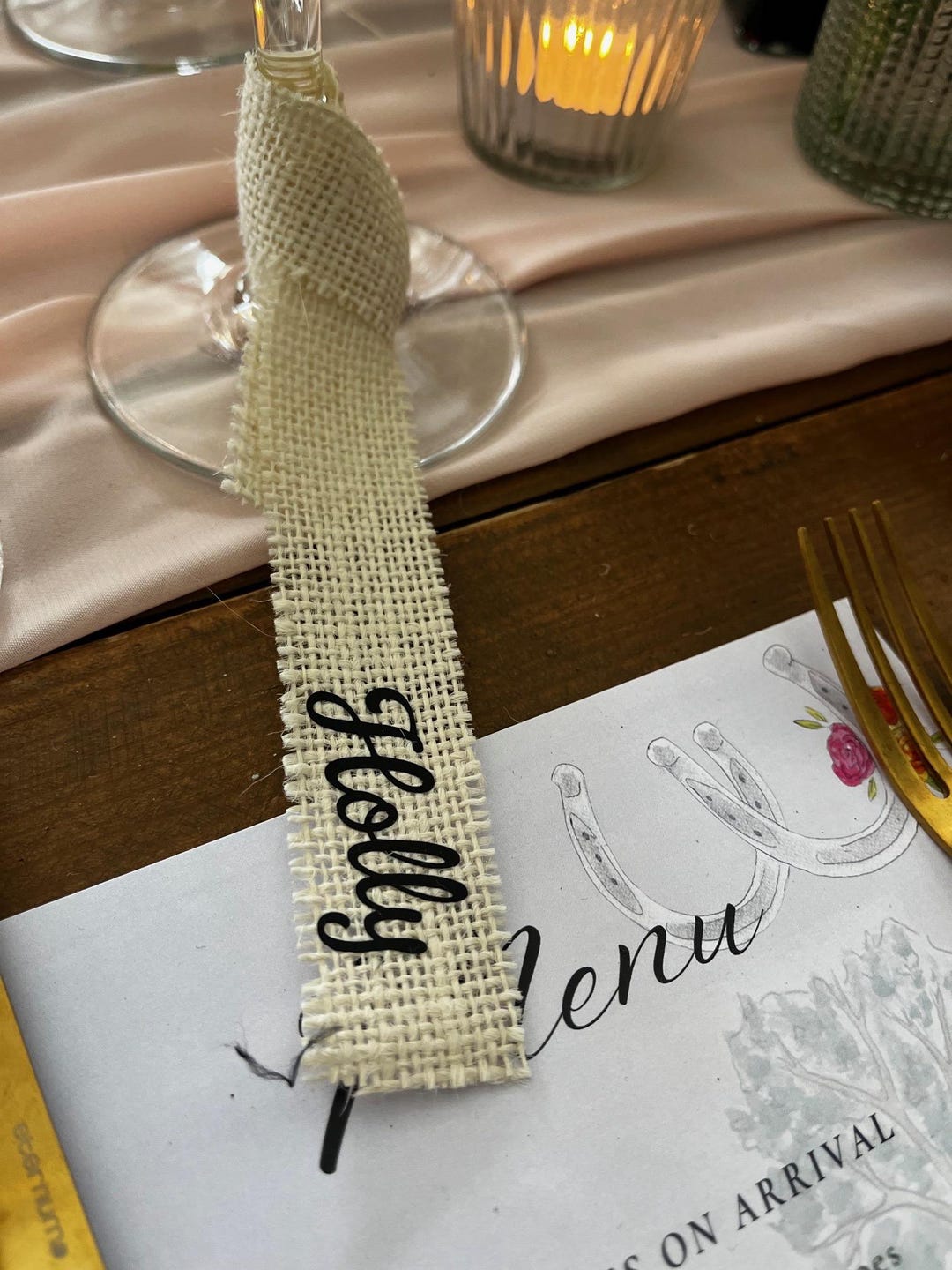 Personalised Hessian Jute Ribbon | Name Place Setting | Wedding Name ...