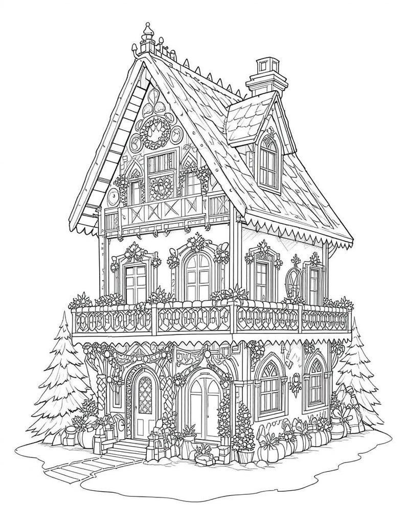 Gingerbread House Coloring Book for Kids & Adults – Christmas Holiday ...