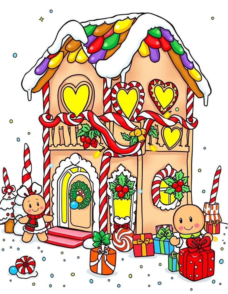 Gingerbread House Coloring Book for Kids & Adults – Christmas Holiday ...