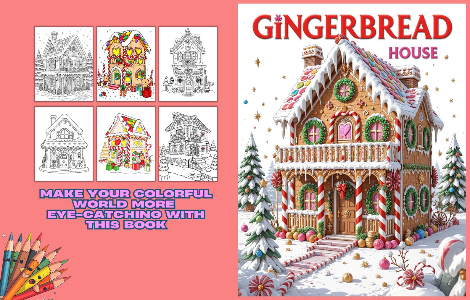 Gingerbread House Coloring Book for Kids & Adults – Christmas Holiday ...