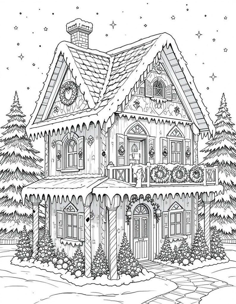 Gingerbread House Coloring Book for Kids & Adults – Christmas Holiday ...