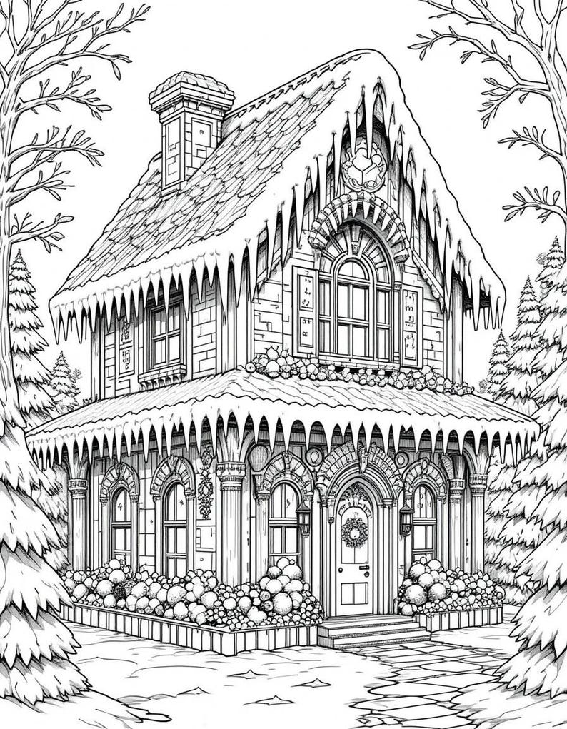 Gingerbread House Coloring Book for Kids & Adults – Christmas Holiday ...