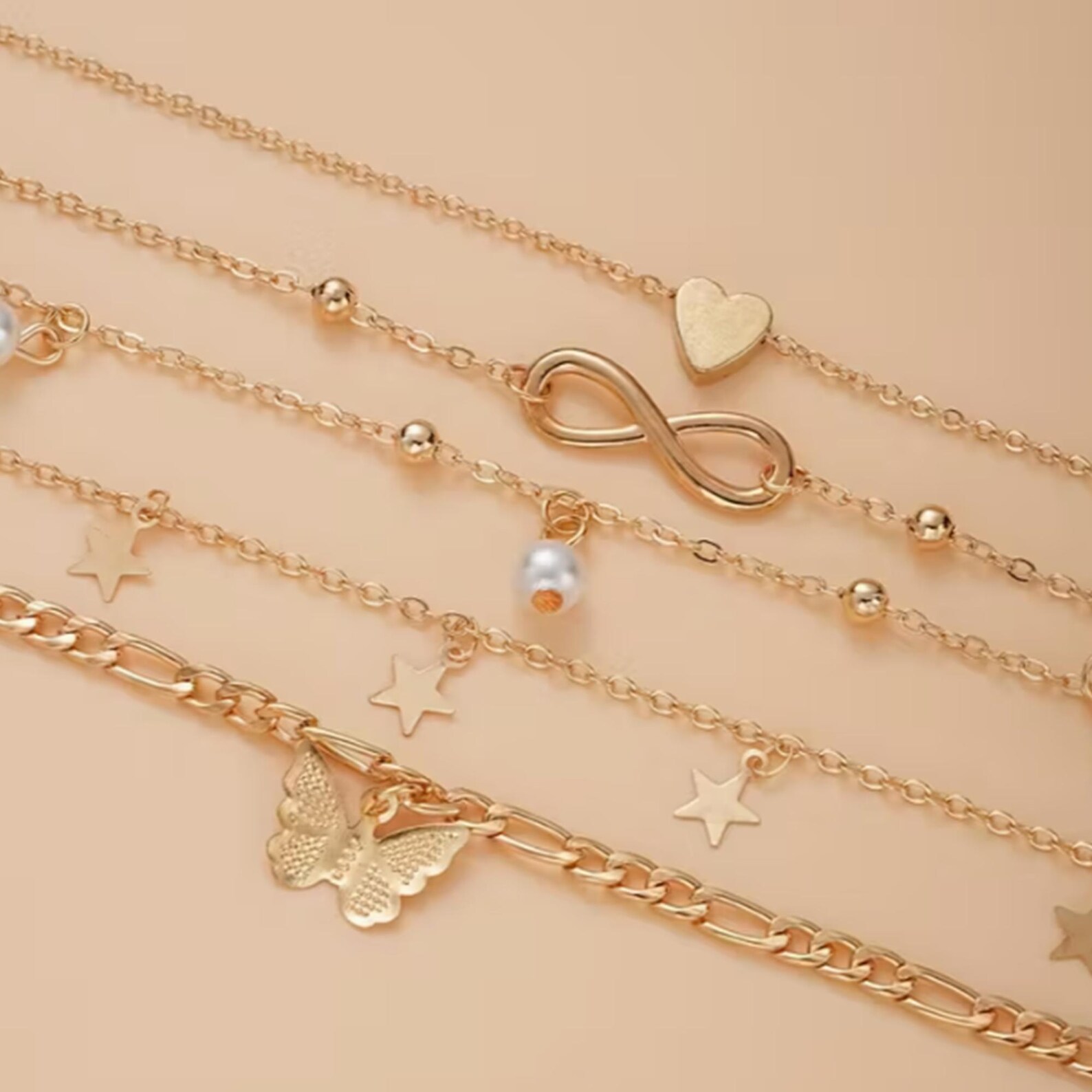 Gold Anklet Set Women Layered Ankle Bracelets With Stars Heart ...