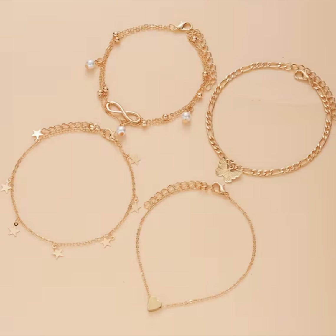 Gold Anklet Set Women Layered Ankle Bracelets With Stars Heart ...