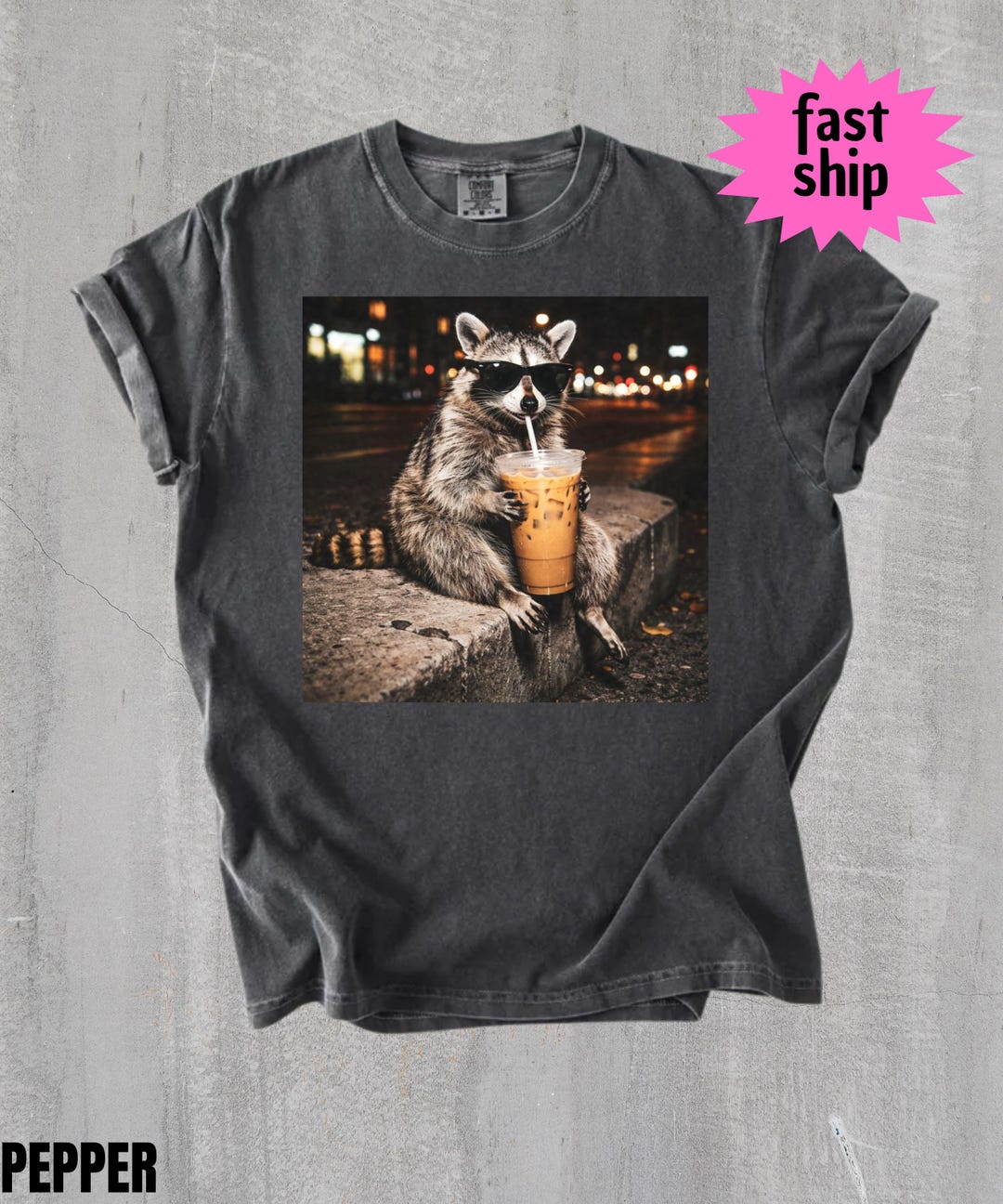 Comfort Colors Funny Raccoon Drinking Iced Coffee Shirt,animal Meme ...