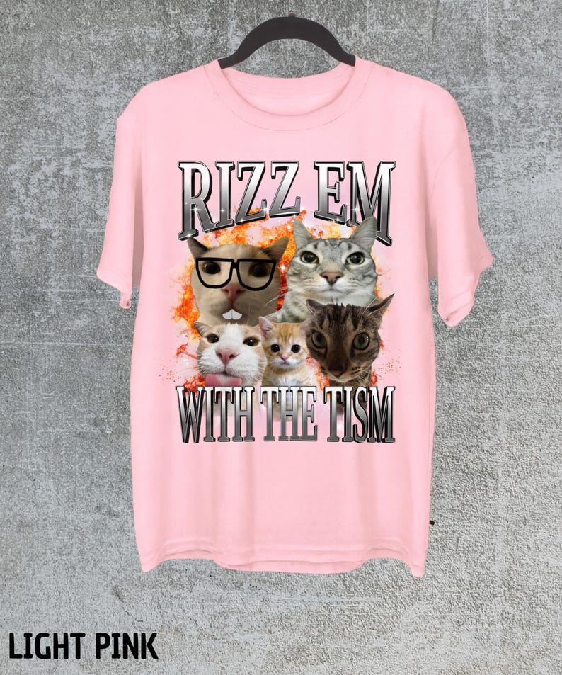 Rizz Em With the Tism Cat Meme Shirt,sarcastic Offensive Meme Tshirt ...