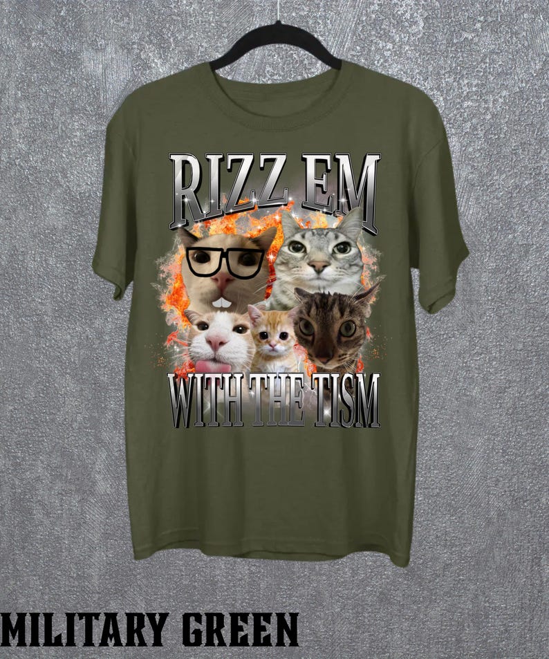 Rizz Em With the Tism Cat Meme Shirt,sarcastic Offensive Meme Tshirt ...