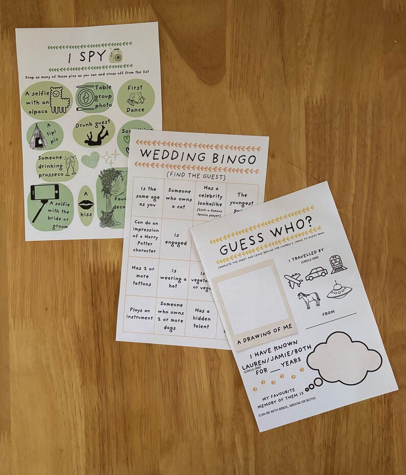 Wedding Guest Games Bundle Unique (customisable) - I Spy | Guess Who ...