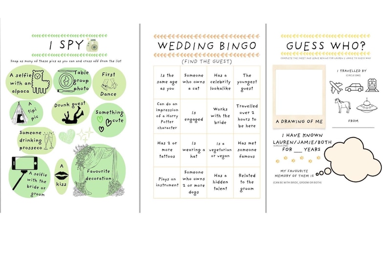 Wedding Guest Games Bundle Unique (customisable) - I Spy | Guess Who ...
