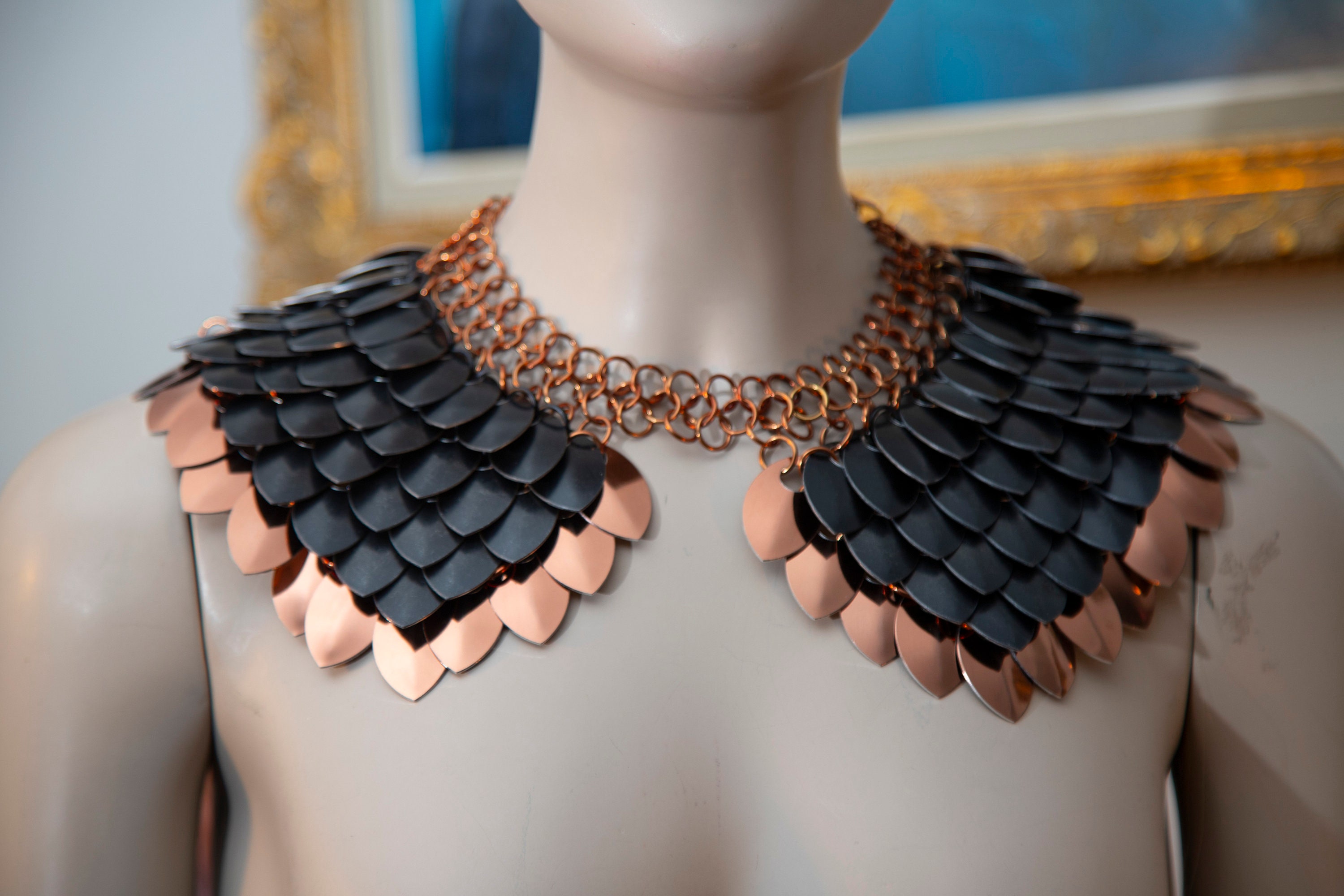 Valkyria Fantasy Armor Aviary Winged Scalemail Chainmail Armor Collar Copper Black Mantal ...