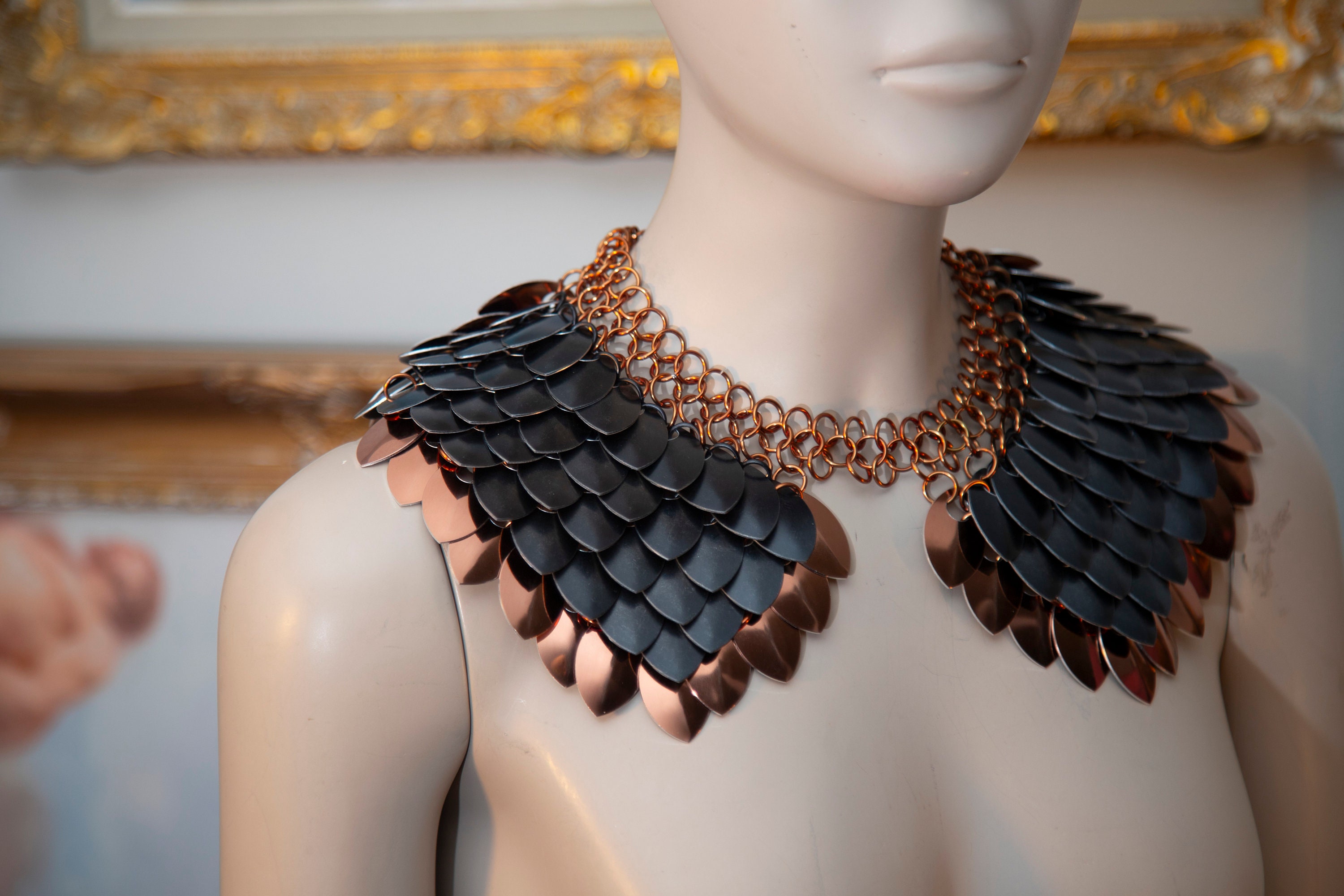 Valkyria Fantasy Armor Aviary Winged Scalemail Chainmail Armor Collar Copper Black Mantal ...