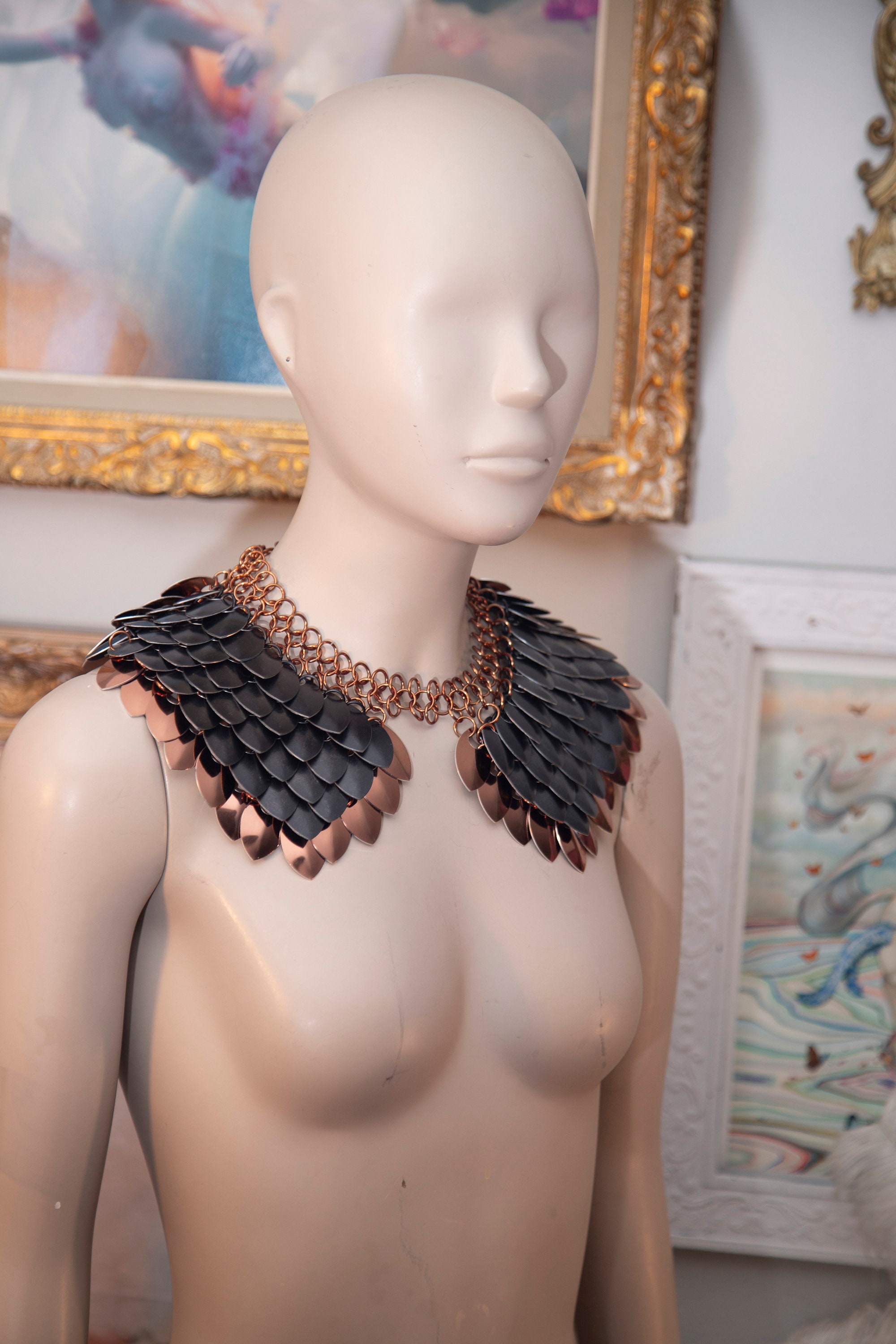 Valkyria Fantasy Armor Aviary Winged Scalemail Chainmail Armor Collar Copper Black Mantal ...
