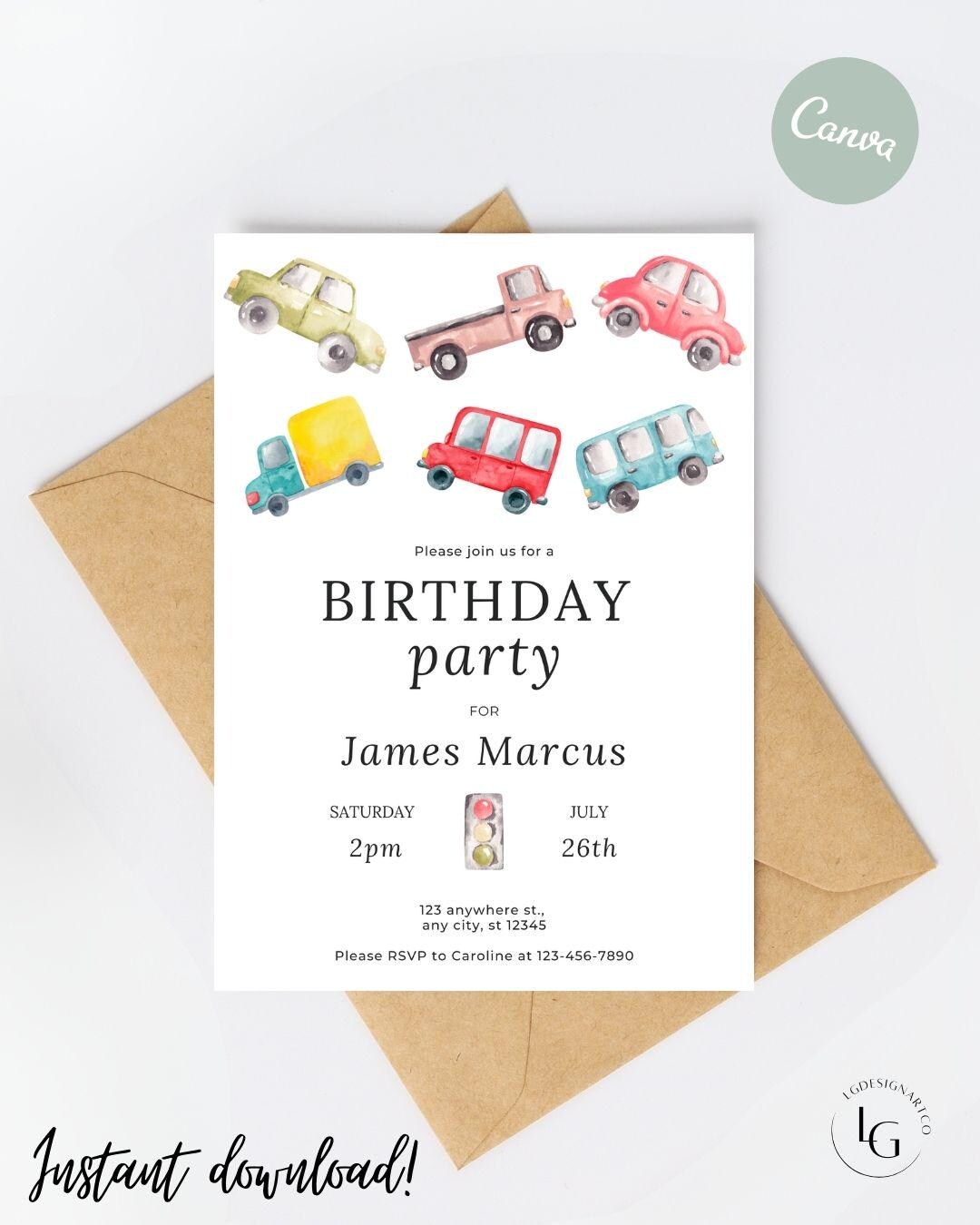 Transportation Birthday Invitation Template, Editable Cars and Trucks ...