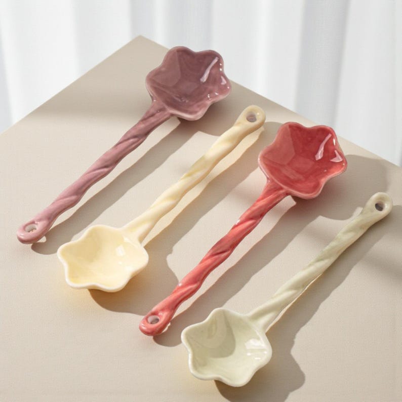 Ceramic Dessert Spoon – Star Flower Design, Aesthetic Coffee Cream ...