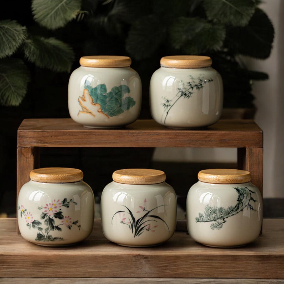 Japanese Ceramic Tea Jar | Hand-painted Porcelain Canister | Vintage ...