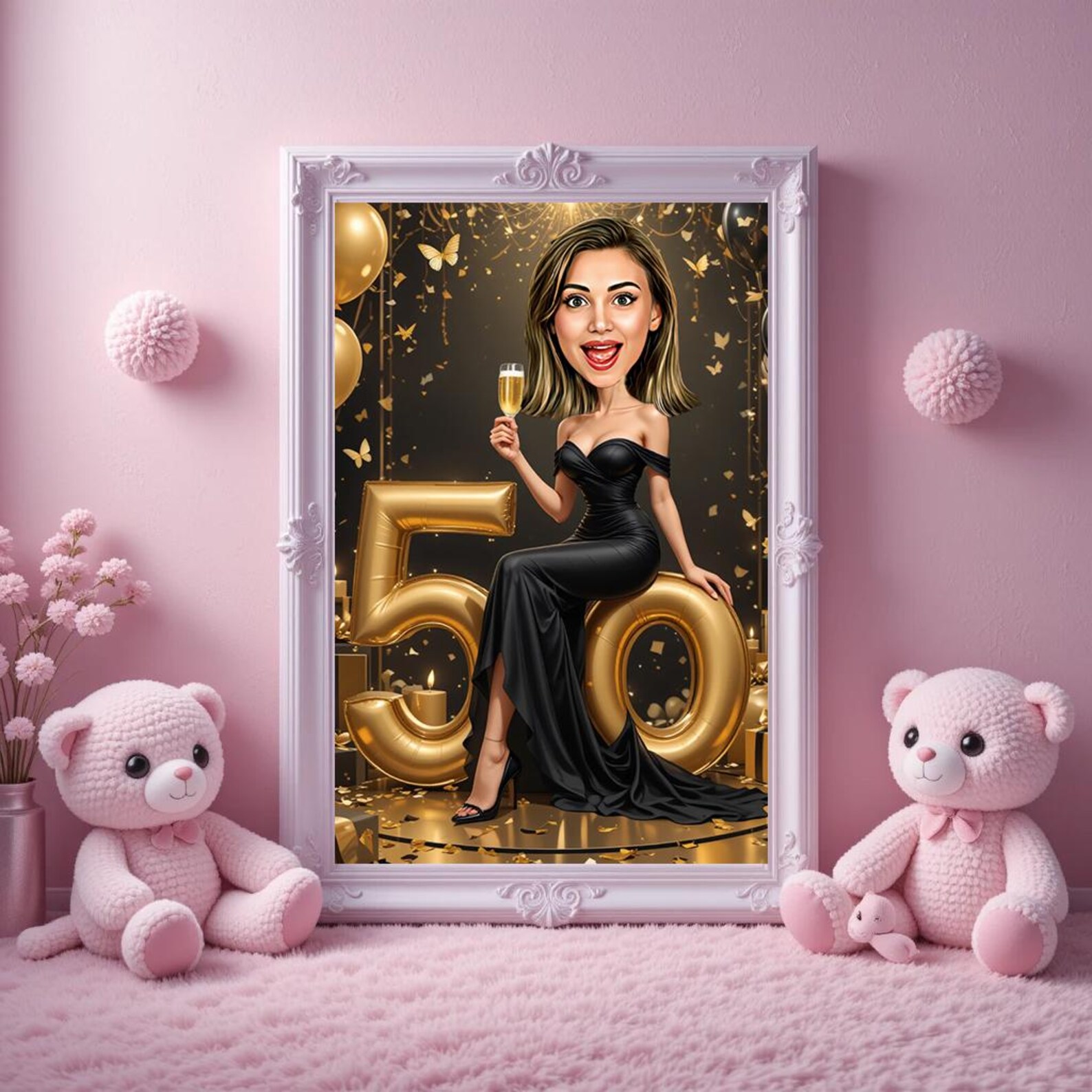 Custom 50th Birthday Cartoon Portrait | Personalized Caricature Drawing ...