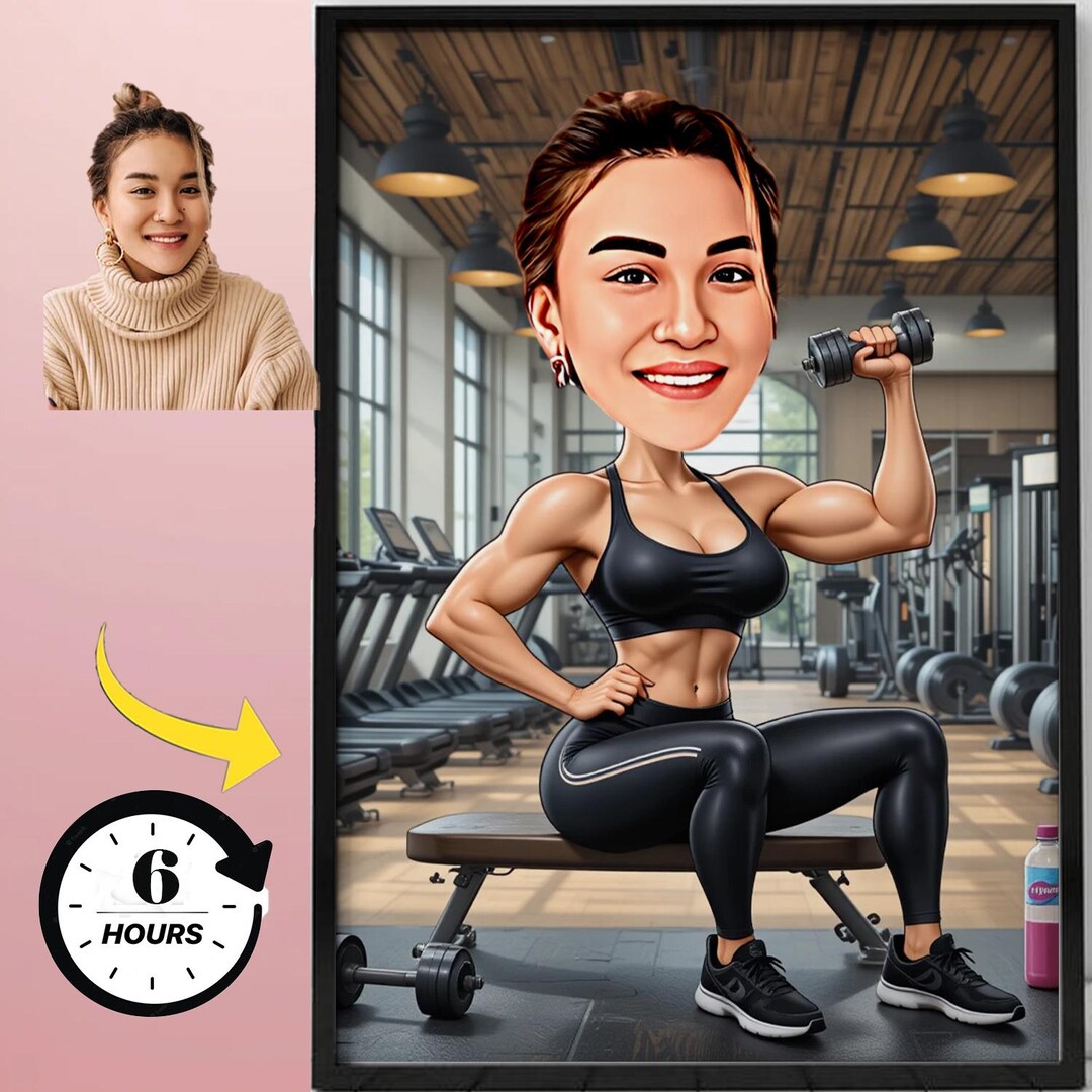 Custom Female Bodybuilder Cartoon: Personalized Gym Caricature (digital ...