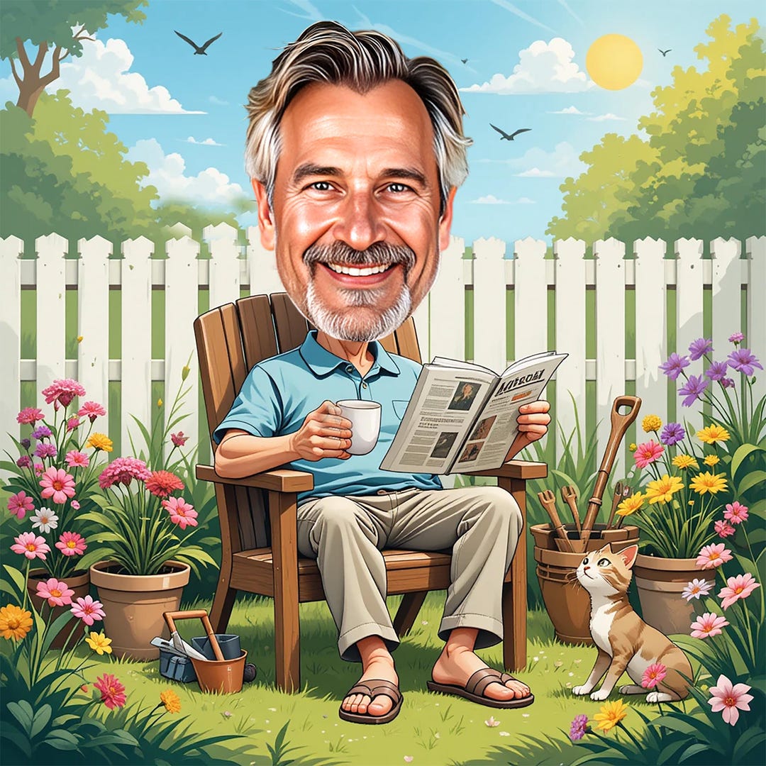 Custom Retirement Caricature With Picnic Scene: Funny Portrait Gift ...