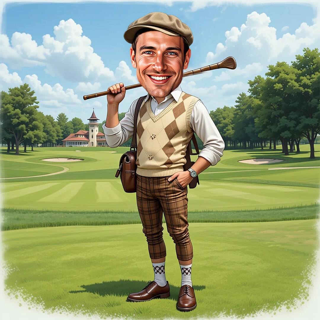 Custom Golf Caricature Portrait From Photo, Personalized Golfer Gift ...