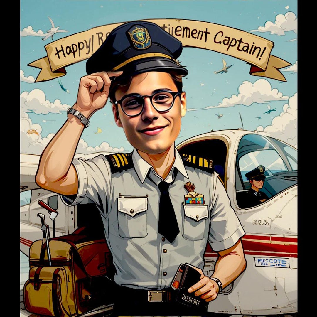 Pilot Retirement Caricature: Custom Cartoon Portrait Gift (digital ...