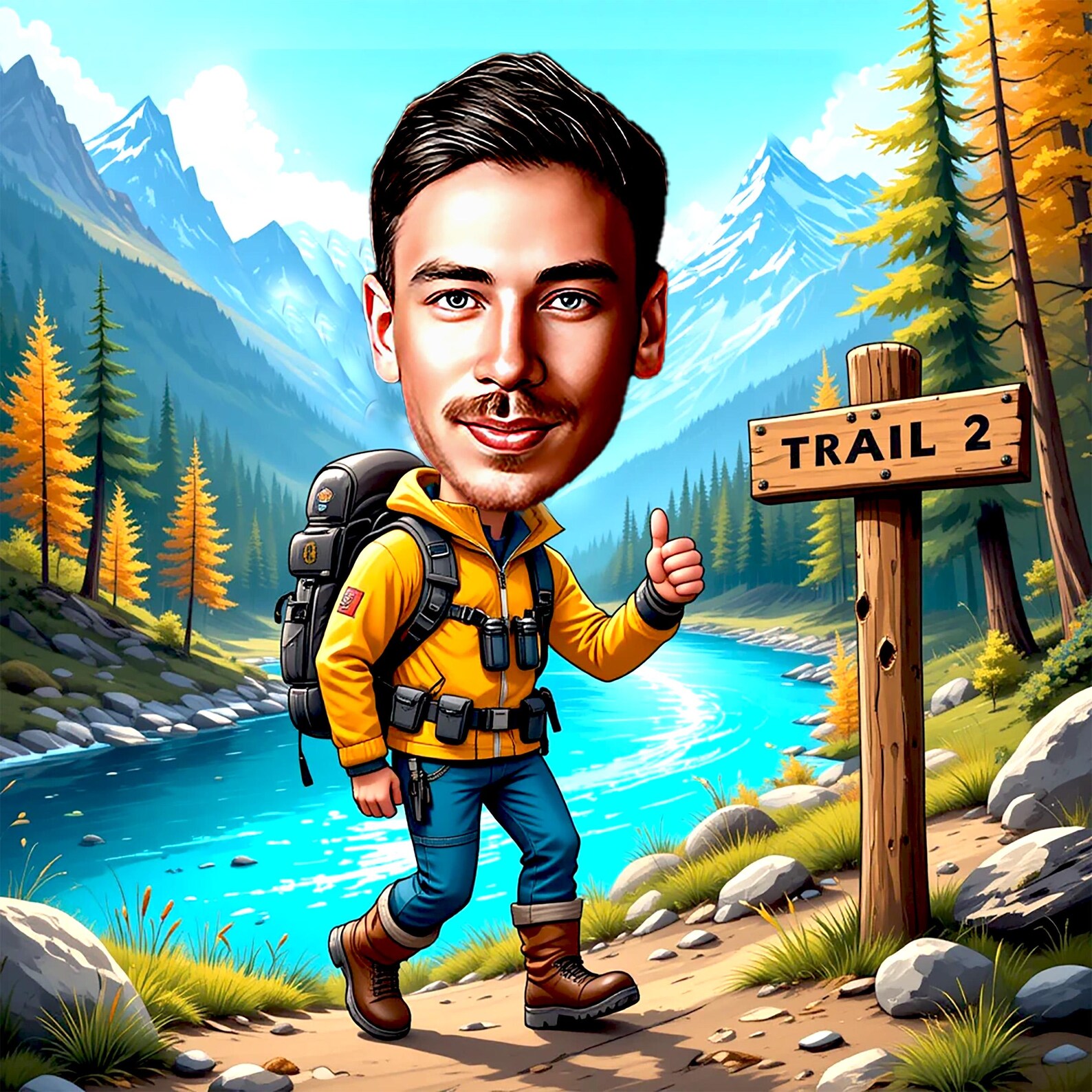 Custom Hiking Cartoon Portrait |personalized Hiker Caricature From ...
