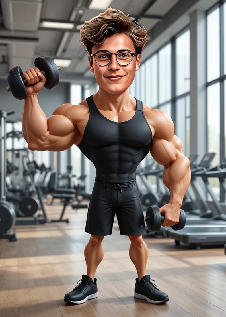 Custom Fitness Caricature: Personalized Gym Art Gift (digital Download ...