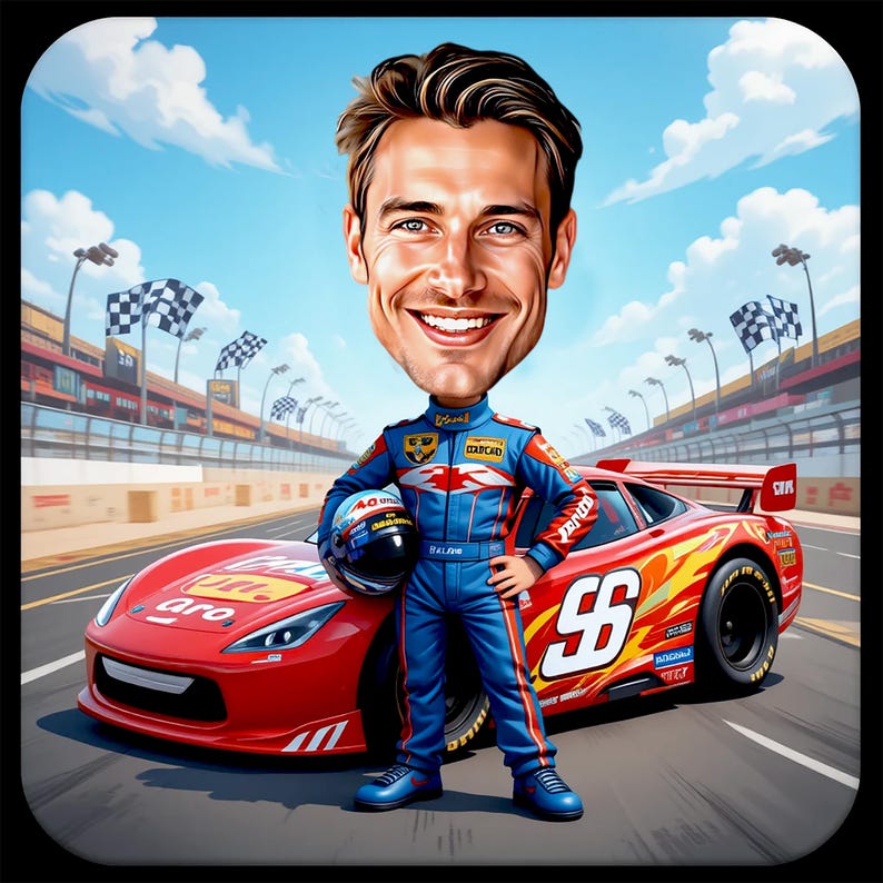 Custom Racing Car Caricature | Personalized Racer Art (digital Download ...