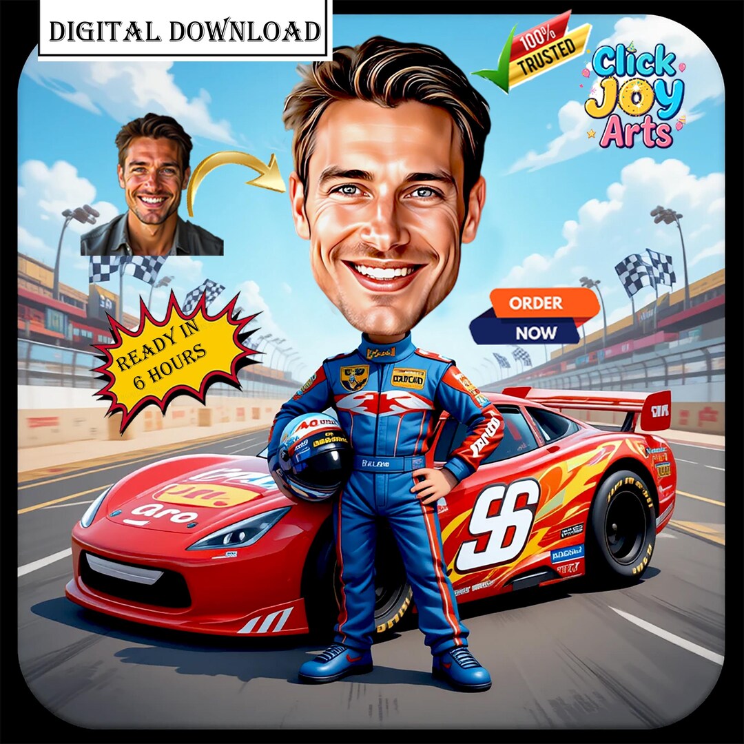 Custom Racing Car Caricature | Personalized Racer Art (digital Download ...